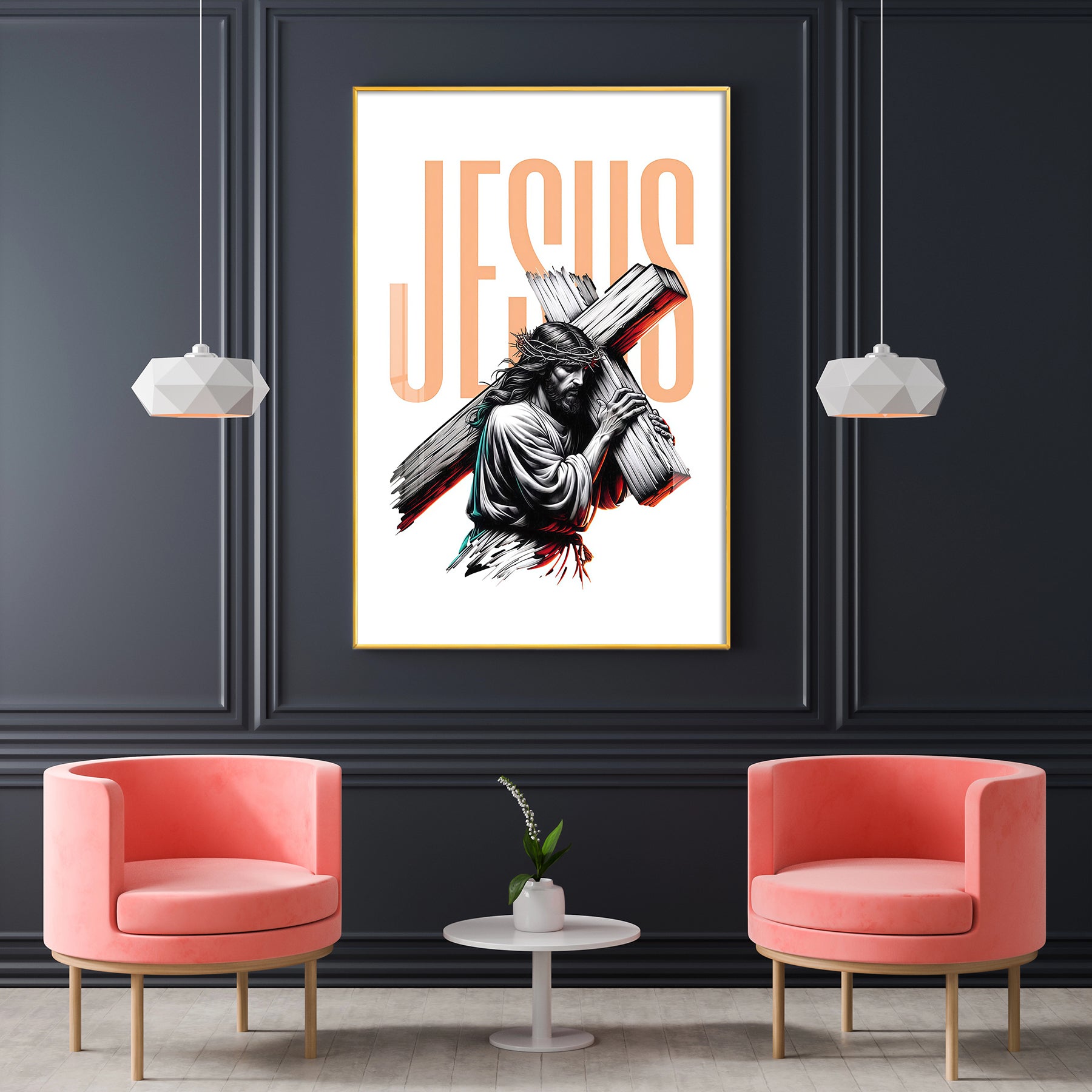 Buy Jesus Christ with Cross Glass Finish Vertical Wall Art At Best ...